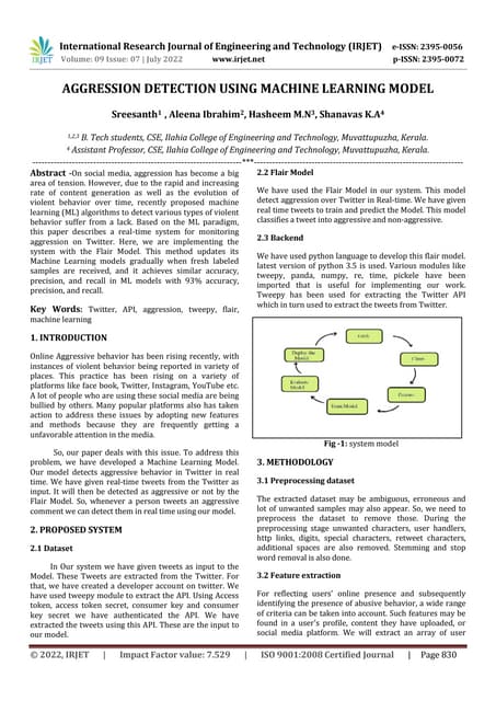 Aggression Detection Using Machine Learning Model Pdf