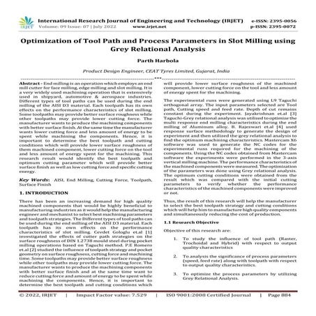 Optimization of Tool Path and Process Parameters in Slot Milling using ...
