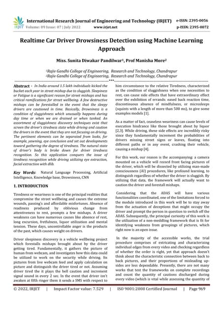 Realtime Car Driver Drowsiness Detection Using Machine Learning