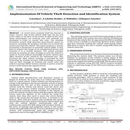 Implementation Of Vehicle Theft Detection and Identification System | PDF