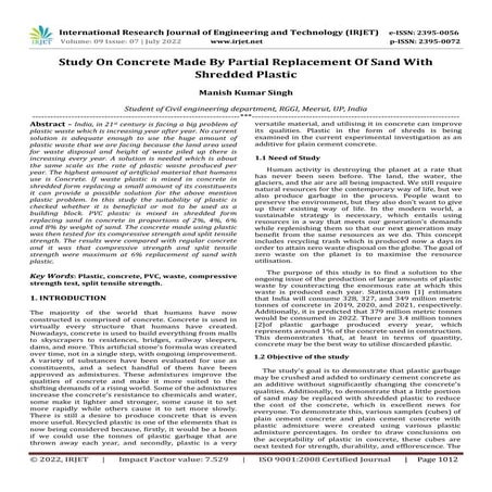 Study On Concrete Made By Partial Replacement Of Sand With Shredded ...