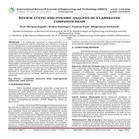 Review Static And Dynamic Analysis Of A Laminated Composite Beam Pdf