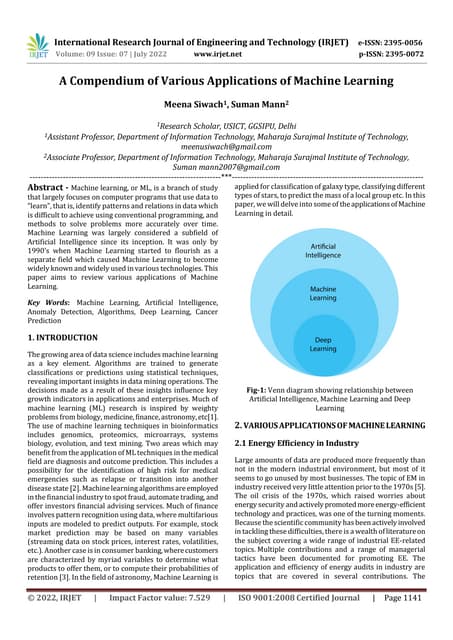 Engineering Applications of Machine Learning | PPTX | Internet | Computing