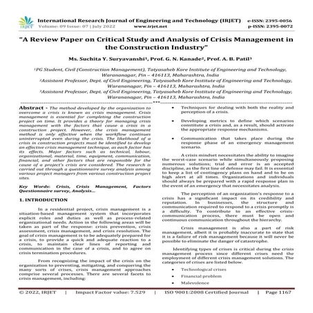 “A Review Paper on Critical Study and Analysis of Crisis Management in ...