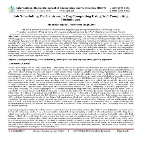 Job Scheduling Mechanisms in Fog Computing Using Soft Computing Techniques. | PDF