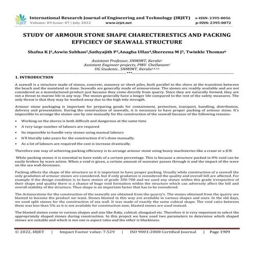 STUDY OF ARMOUR STONE SHAPE CHARECTERESTICS AND PACKING EFFICIECY OF ...