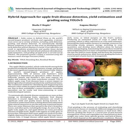 Hybrid Approach For Apple Fruit Disease Detection Yield Estimation And