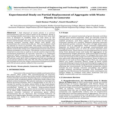Experimental Study on Partial Replacement of Aggregate with Waste ...