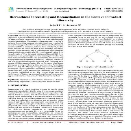 Hierarchical Forecasting And Reconciliation In The Context Of Product