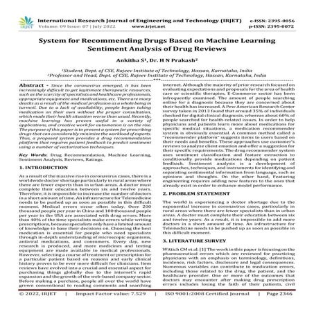 System For Recommending Drugs Based On Machine Learning Sentiment Analysis Of Drug Reviews Pdf