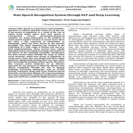 An Analytical Survey On Hate Speech Recognition Through Nlp And Deep Learning