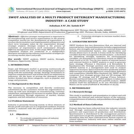 SWOT ANALYSIS OF A MULTI PRODUCT DETERGENT MANUFACTURING INDUSTRY- A ...