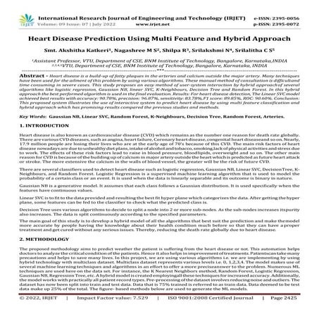 Heart Disease Prediction Using Multi Feature and Hybrid Approach | PDF | Heart and ...