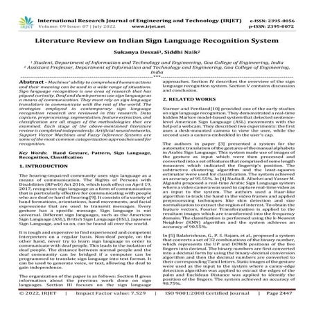 Literature Review On Indian Sign Language Recognition System Pdf 