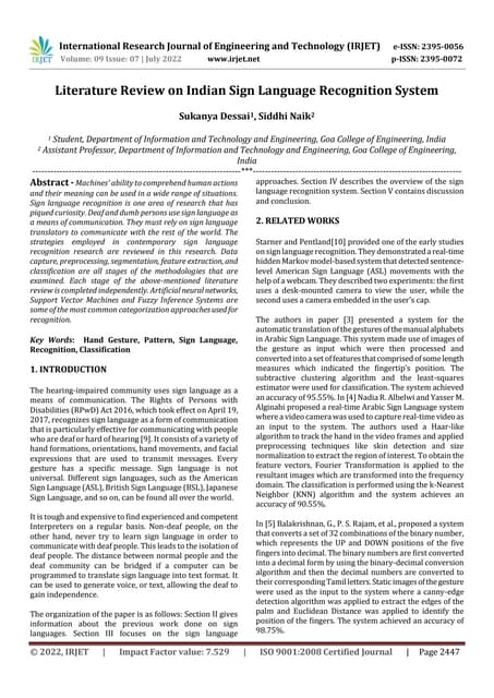 Literature Review On Indian Sign Language Recognition System Pdf