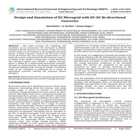 Design and Simulation of DC Microgrid with DC-DC Bi-directional Converter | PDF