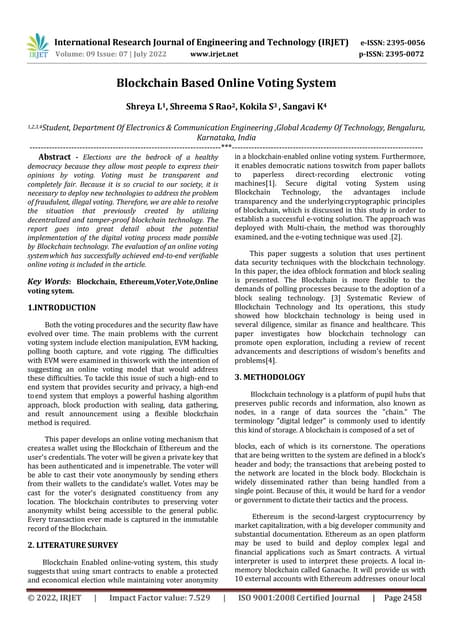 Online Voting System Using Blockchain Technology Pdf