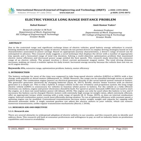 ELECTRIC VEHICLE LONG RANGE DISTANCE PROBLEM | PDF