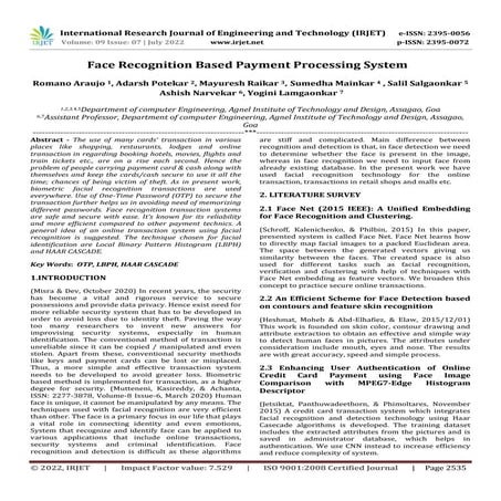 Face Recognition Based Payment Processing System | PDF