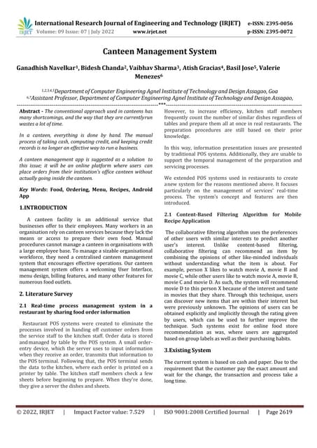 Canteen Food Ordering and Inventory Management System | PDF
