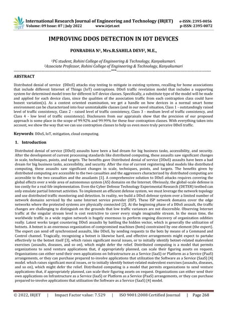 Improving Ddos Detection In Iot Devices Pdf Cloud Computing Internet