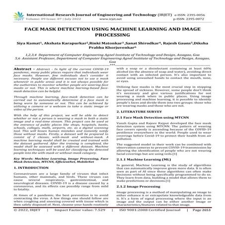 Face Mask Detection Using Machine Learning And Image Processing Pdf