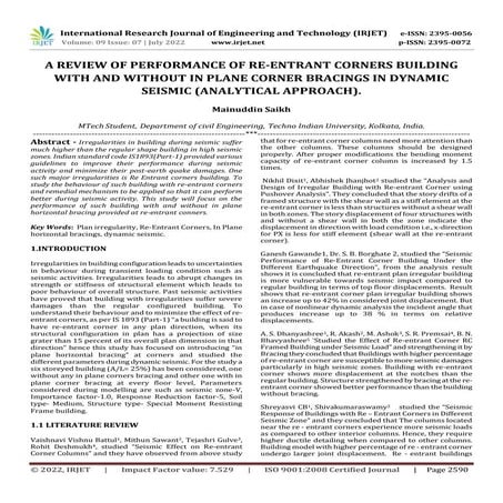 A REVIEW OF PERFORMANCE OF RE-ENTRANT CORNERS BUILDING WITH AND WITHOUT ...