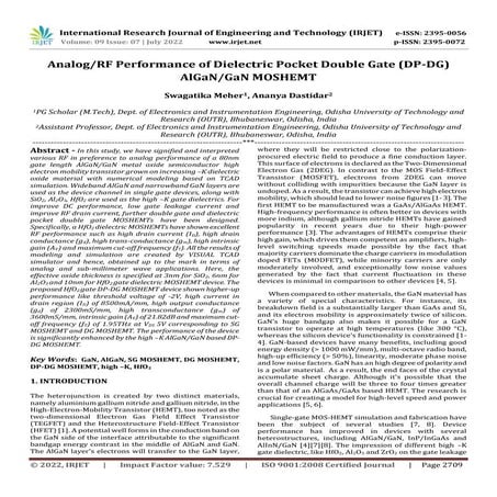 Analog Rf Performance Of Dielectric Pocket Double Gate Dp Dg Algan Gan Moshemt Pdf