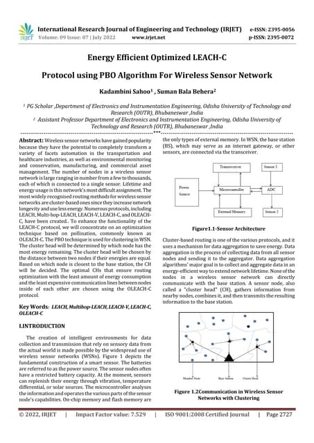 Energy Efficient Optimized Leach C Protocol Using Pbo Algorithm For Wireless Sensor Network Pdf