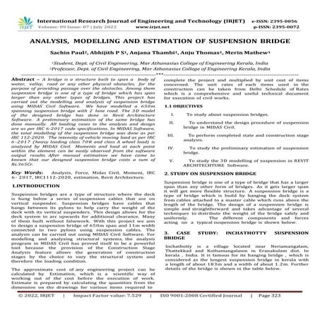 ANALYSIS, MODELLING AND ESTIMATION OF SUSPENSION BRIDGE | PDF