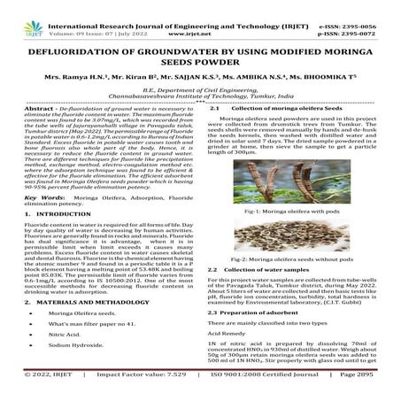 DEFLUORIDATION OF GROUNDWATER BY USING MODIFIED MORINGA SEEDS POWDER | PDF