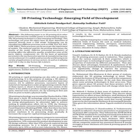 3D Printing Technology: Emerging Field of Development | PDF