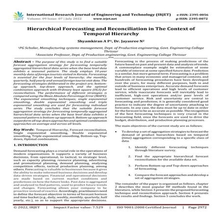 Hierarchical Forecasting And Reconciliation In The Context Of Temporal Hierarchy Pdf
