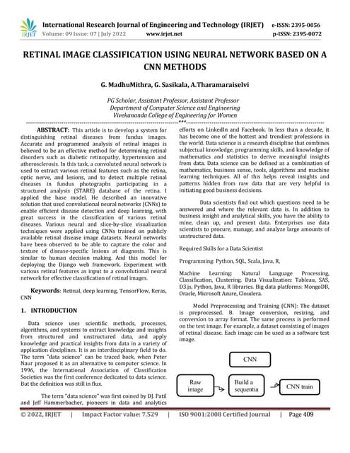 Retinal Image Classification Using Neural Network Based On A Cnn