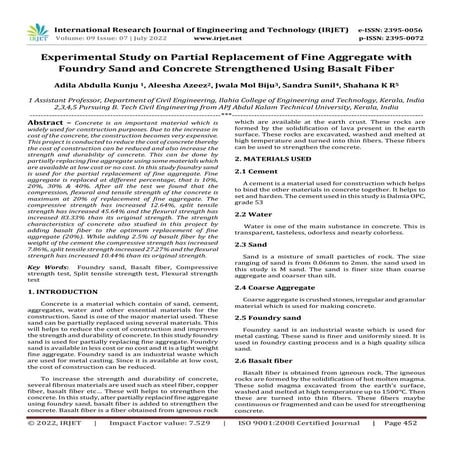 Experimental Study on Partial Replacement of Fine Aggregate with Foundry Sand and Concrete ...