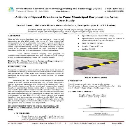 A Study of Speed Breakers in Pune Municipal Corporation Area: Case ...