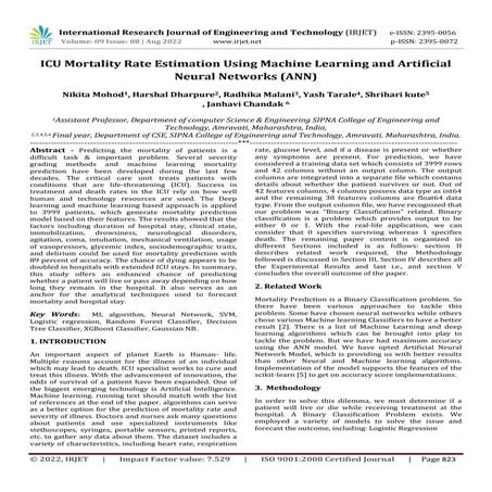 Machine Learning in ICU mortality prediction | PPTX