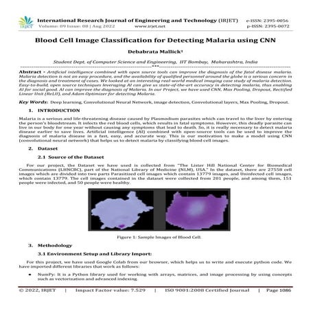 Blood Cell Image Classification for Detecting Malaria using CNN | PDF
