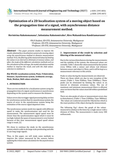 Optimization Of A 2d Localization System Of A Moving Object Based On The Propagation Time Of A