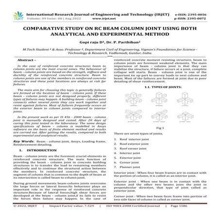 COMPARATIVE STUDY ON RC BEAM COLUMN JOINT USING BOTH ANALYTICAL AND EXPERIMENTAL METHOD | PDF