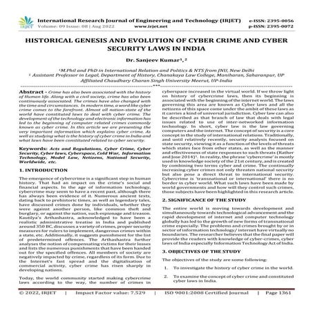 HISTORICAL GENESIS AND EVOLUTION OF CYBER CRIME AND CYBER SECURITY LAWS ...