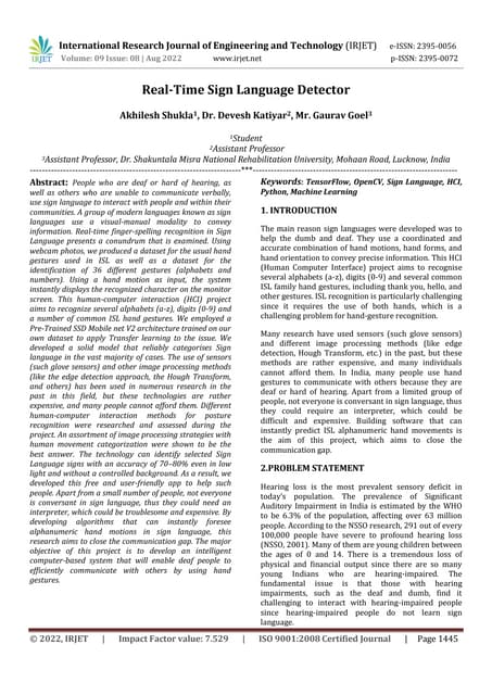 Real-time Sign Language Translation using Computer Vision and Machine Learning.pptx | Artificial ...