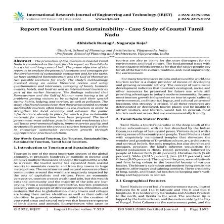 Report on Tourism and Sustainability - Case Study of Coastal Tamil Nadu ...