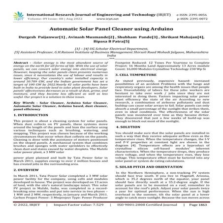 Automatic Solar Panel Cleaner using Arduino | PDF