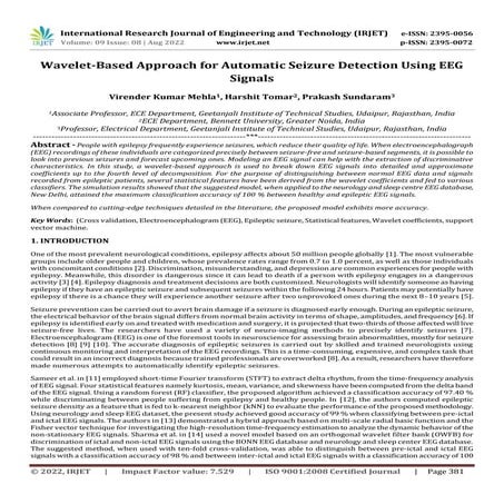 Wavelet Based Approach For Automatic Seizure Detection Using Eeg Signals Pdf