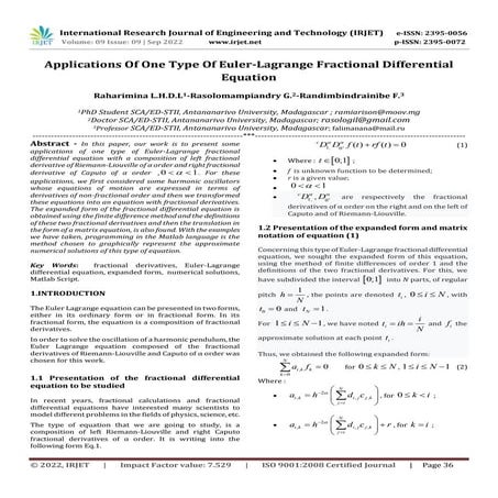 Applications Of One Type Of Euler Lagrange Fractional Differential