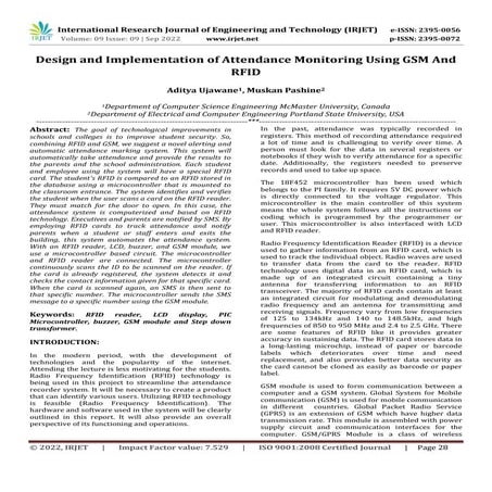 Design and Implementation of Attendance Monitoring Using GSM And RFID | PDF