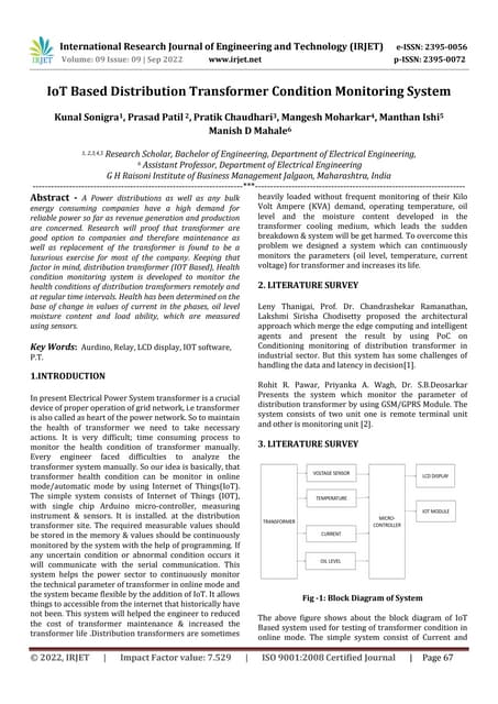 Iot Based Distribution Transformer Condition Monitoring System Pdf