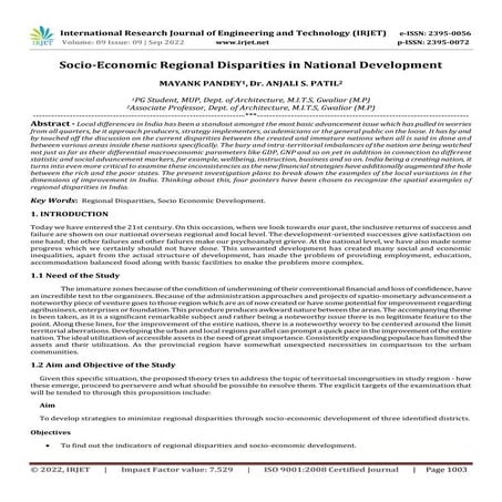 Socio-Economic Regional Disparities in National Development | PDF