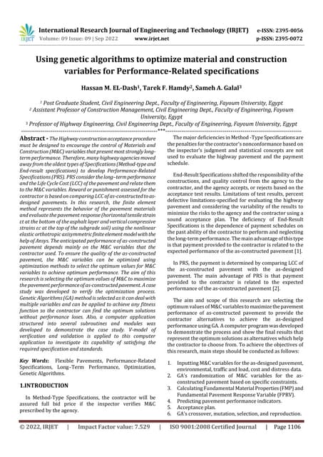 Using Genetic Algorithms To Optimize Material And Construction Variables For Performance Related